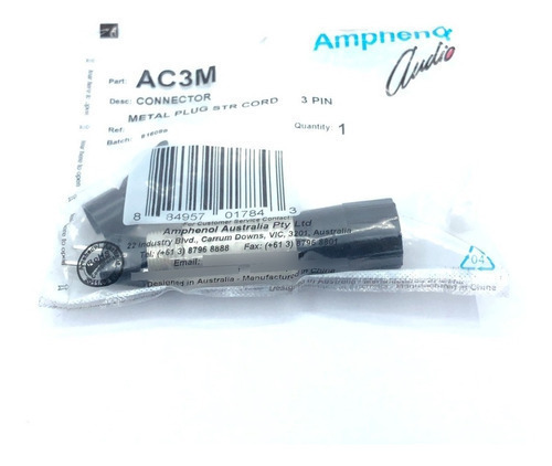 Ficha Conector Canon Xlr 3 Pines Macho Metalico Ac3m