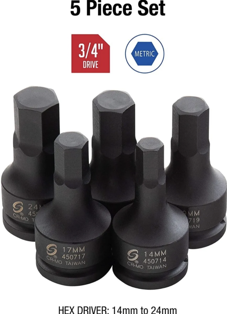 Set 5 Tubos Allen Alto Impacto 14 A 24mm Encastre 3/4 Sunex