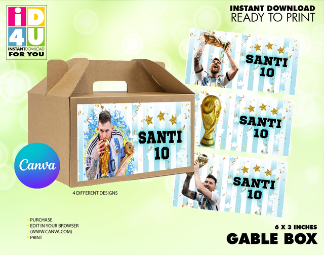 Messi Argentina Gable Box Label Editable