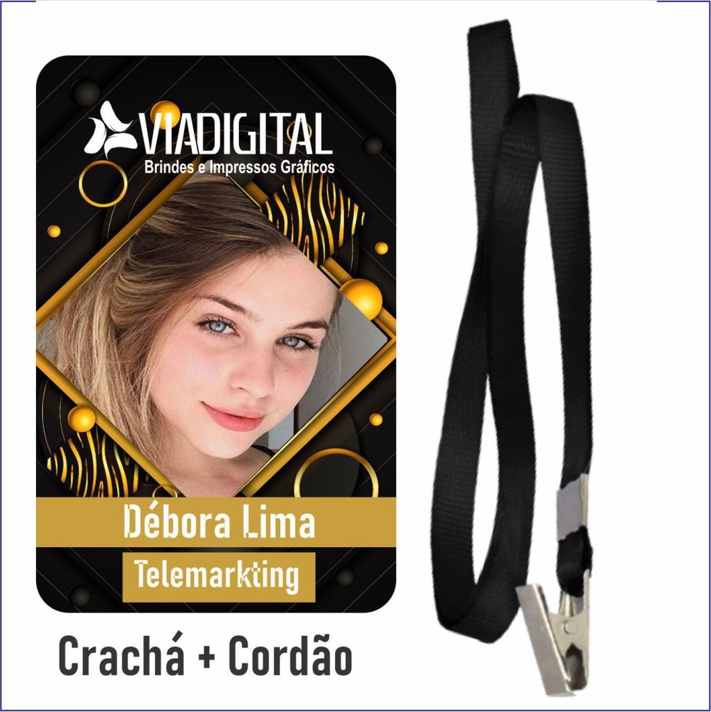 Crachá PVC 0,76mm com Cordão liso (1lado) 10 unidades