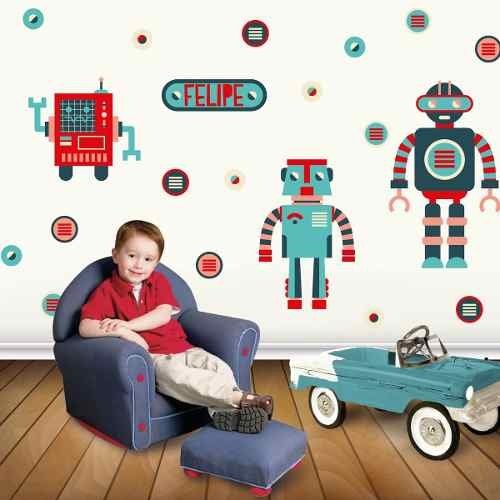 Vinilo Robots Con Tu Nombre Personalizado