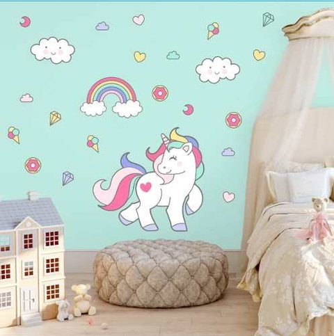 Vinilo Decorativo Unicornio Arco Iris Pastel