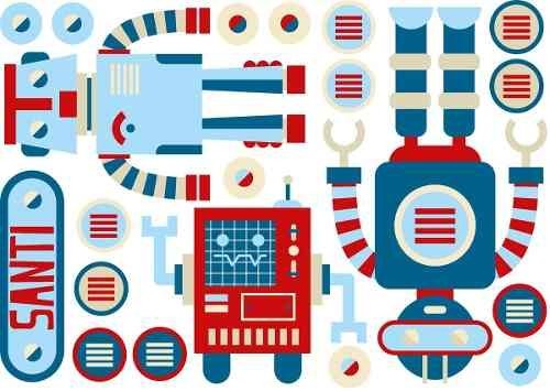 Vinilo Robots Con Tu Nombre Personalizado