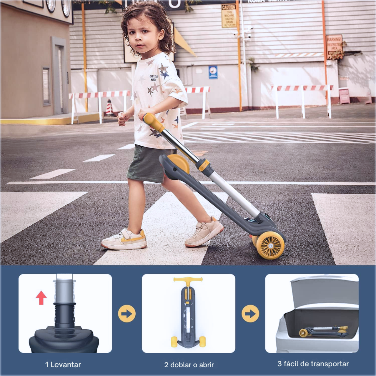 Monopatin Plegable Con Asiento Desmontable 3-8 Años Amarillo