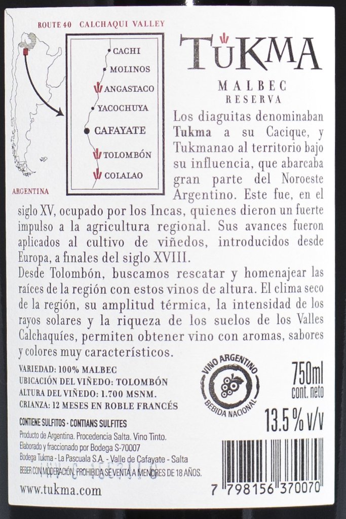 Tukma Reserva Malbec - Comprar en Vinos del Norte
