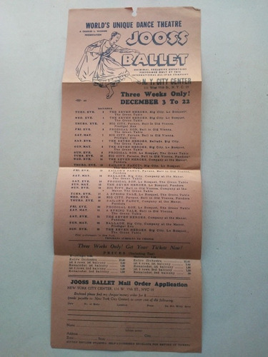 Jooss Ballet World's 1946 Gira New York Unique Dance Theatre