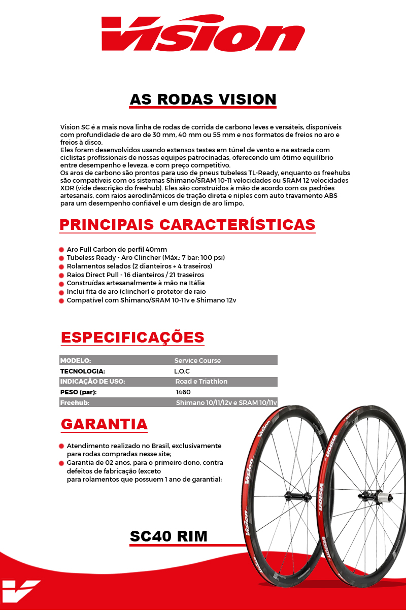 VISION SC40 RIM BRAKE - RODAS CARBONO - Cervélo Brasil