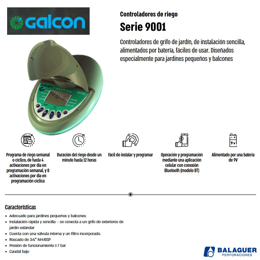 Controlador de canilla para riego por goteo Galcon 9001