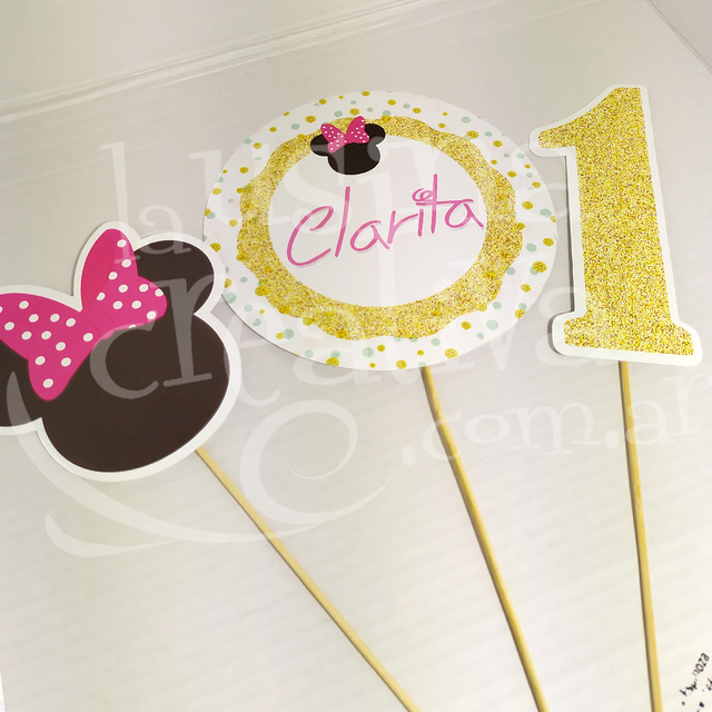 Toppers Minnie Mouse con dorado - La Usina Creativa