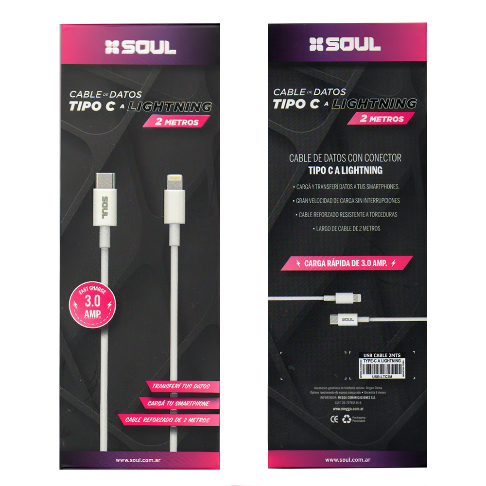 Cable USB Tipo C a Lightning Carga Rápida Soul 3A