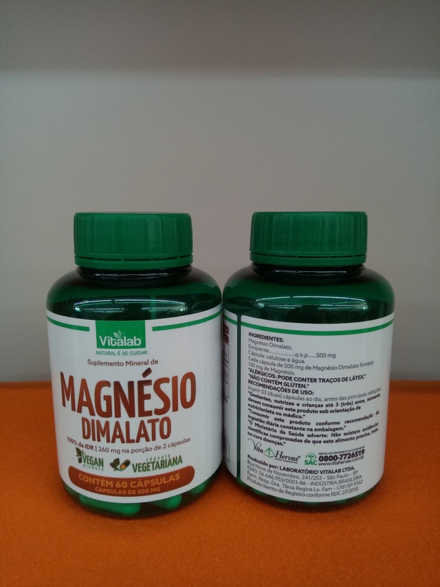 MAGNÉSIO DIMALATO - VITALAB 60 CAPSÚLAS DE 500mg