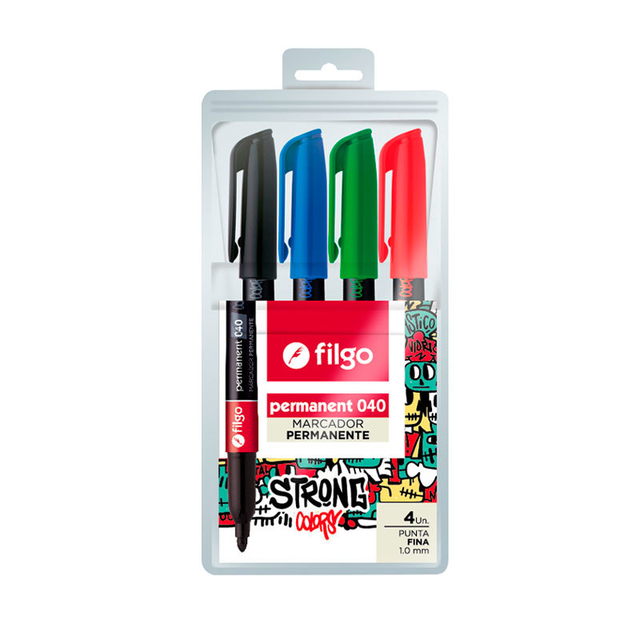 MARCADORES PERMANENTES FILGO 040 COLORES CLASICOS X4