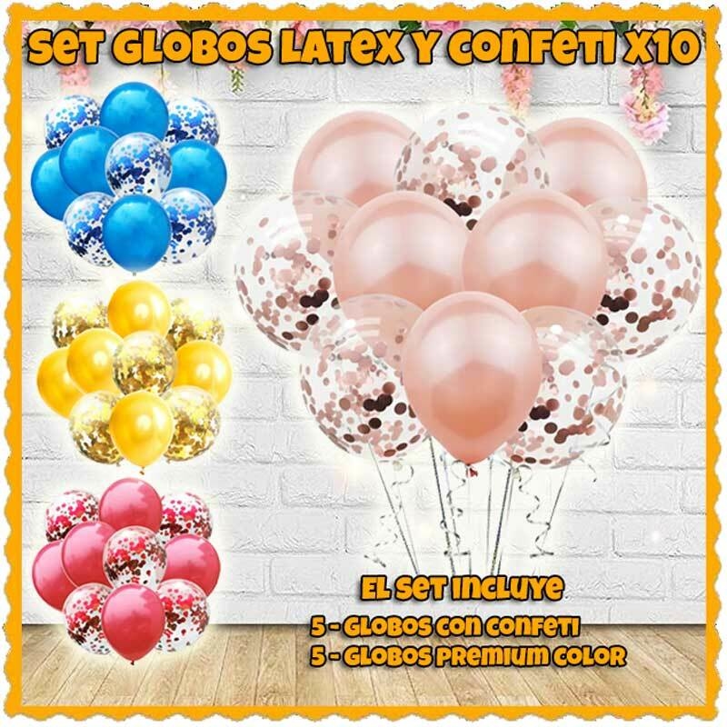 Set De Globos X10 Latex Y Confetis