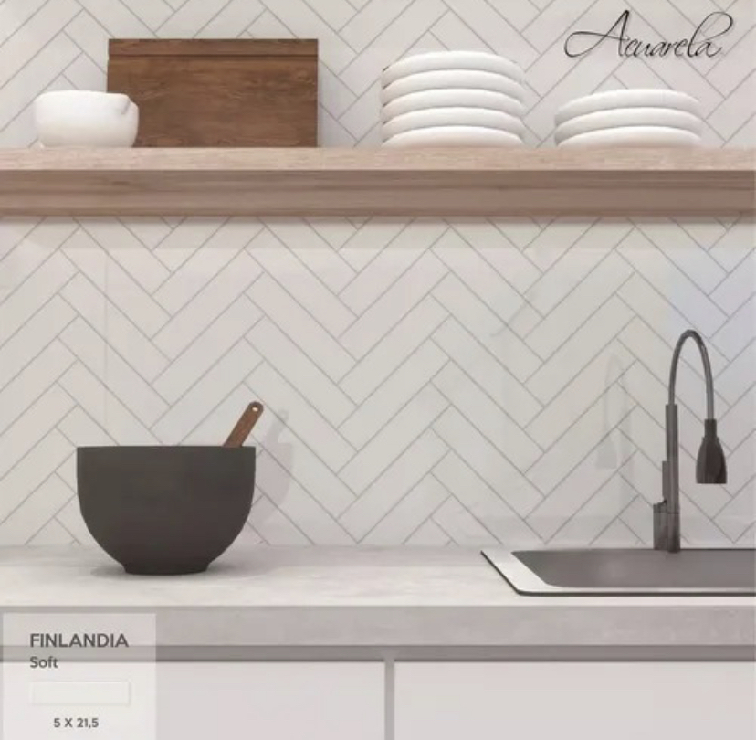 Azulejo Subway Finlandia Acuarela 5x20cm Soft Blanco Brillante